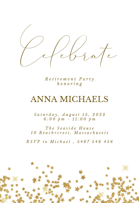Gold Star Confetti - Retirement & Farewell Party Invitation Template ...