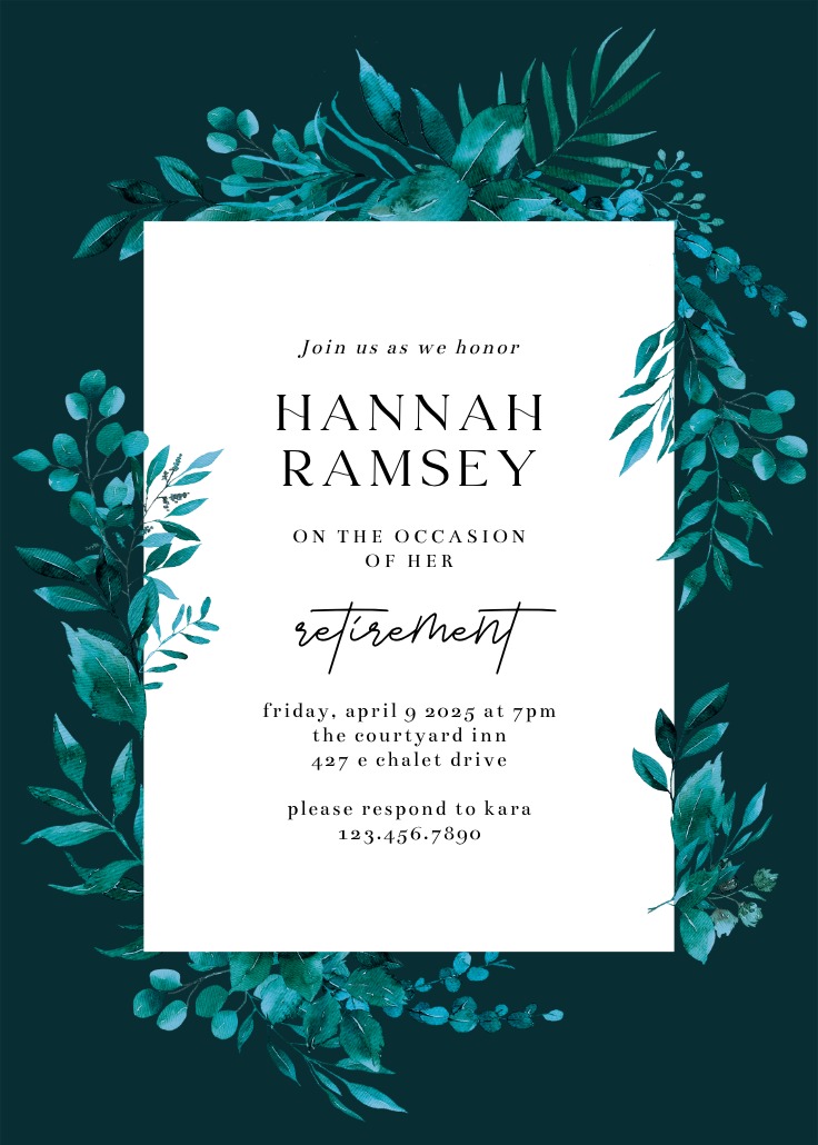 Greenery Border - Retirement & Farewell Party Invitation Template ...