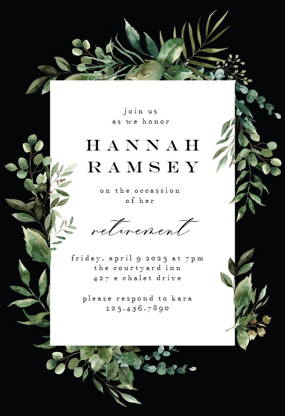 Greenery Border - Retirement & Farewell Party Invitation Template ...