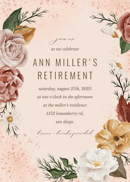 Autumn Flowers - Retirement & Farewell Party Invitation Template ...