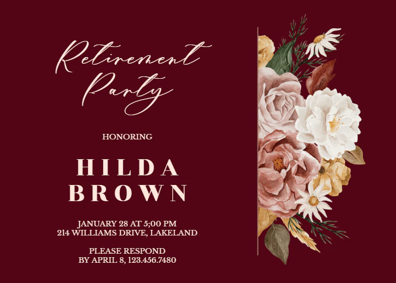 Nocturnal Flowers - Retirement & Farewell Party Invitation Template ...