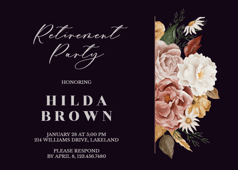 Nocturnal Flowers - Retirement & Farewell Party Invitation Template ...