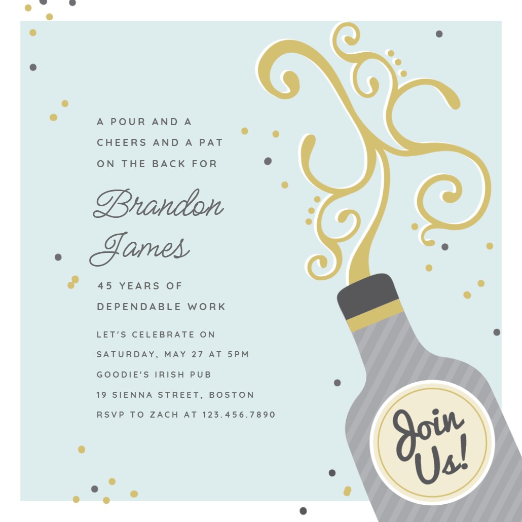 Raise a Cheer - Retirement & Farewell Party Invitation Template (Free ...
