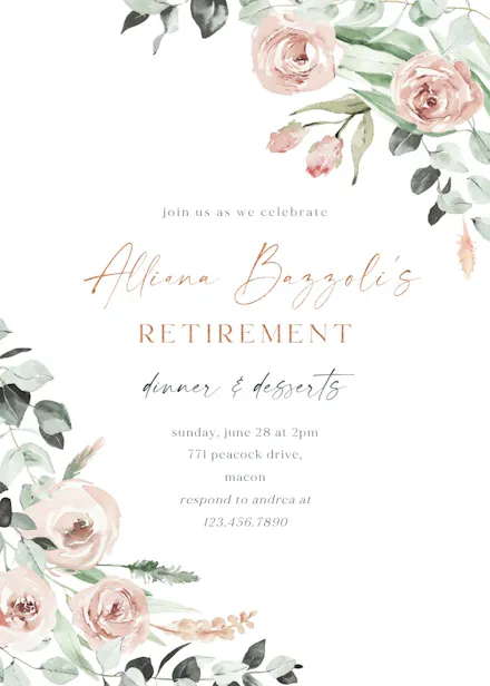 Dusty Pink Rose Gold Border - Retirement & Farewell Party Invitation ...