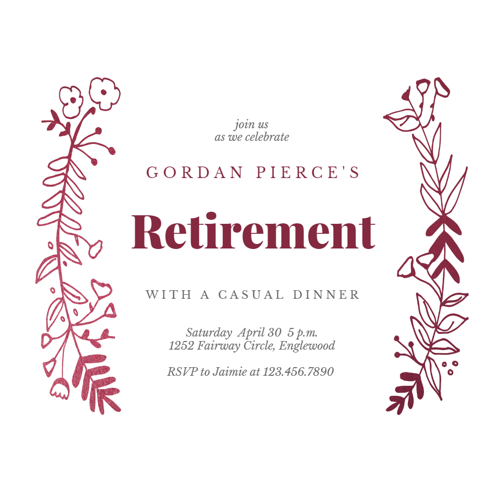 Side by Side Gold - Retirement & Farewell Party Invitation Template ...