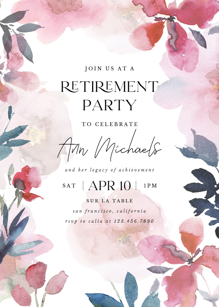 Transparent Flowers - Retirement & Farewell Party Invitation Template ...