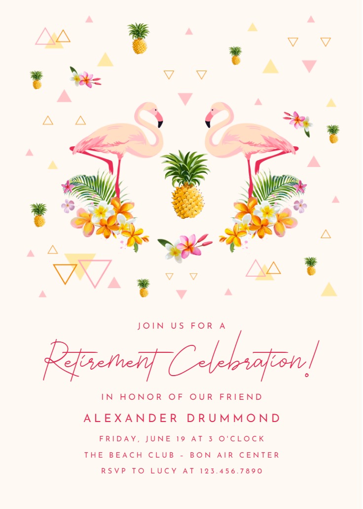Tropical flamingo retirement - Retirement & Farewell Party Invitation ...