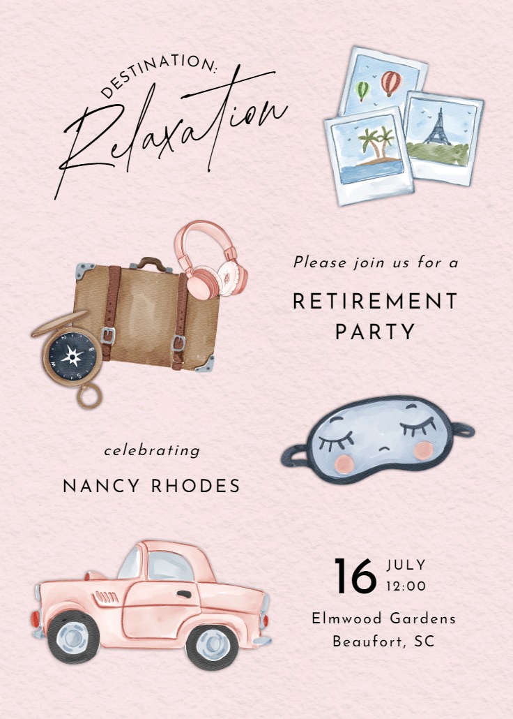 Vacation Retreat - Retirement & Farewell Party Invitation Template ...