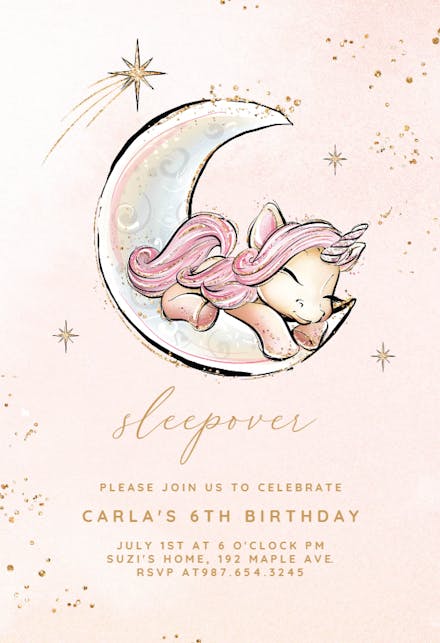 Glitter Moon Party - Sleepover Party Invitation Template | Greetings Island