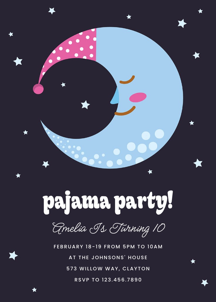 Sleepy Moon - Sleepover Party Invitation Template (Free) | Greetings Island