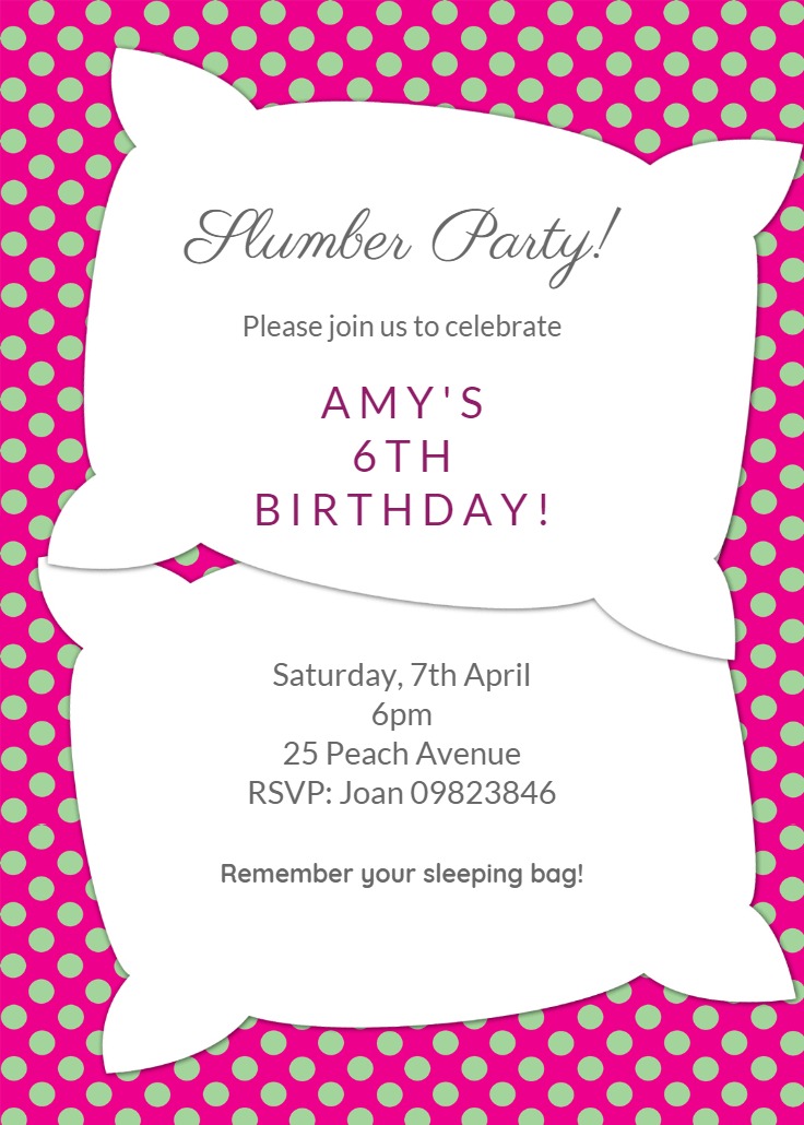 Slumber Party - Sleepover Party Invitation Template (Free) | Greetings ...