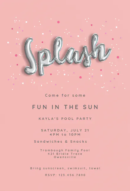 Beach Balloons - Pool Party Invitation Template (Free) | Greetings Island