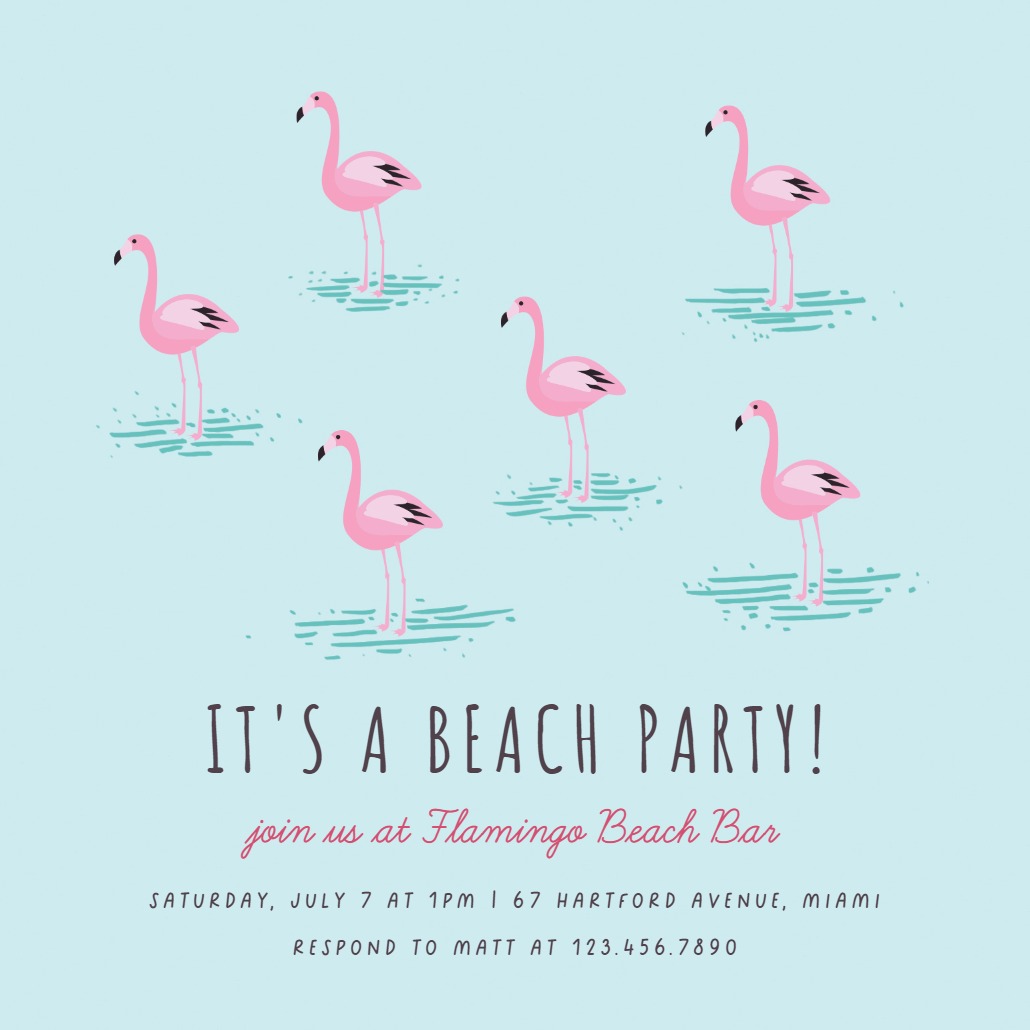 Beach Flamingos - Pool Party Invitation Template (Free) | Greetings Island