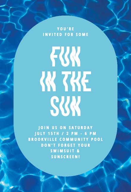 Fun In The Sun - Pool Party Invitation Template (Free) | Greetings Island