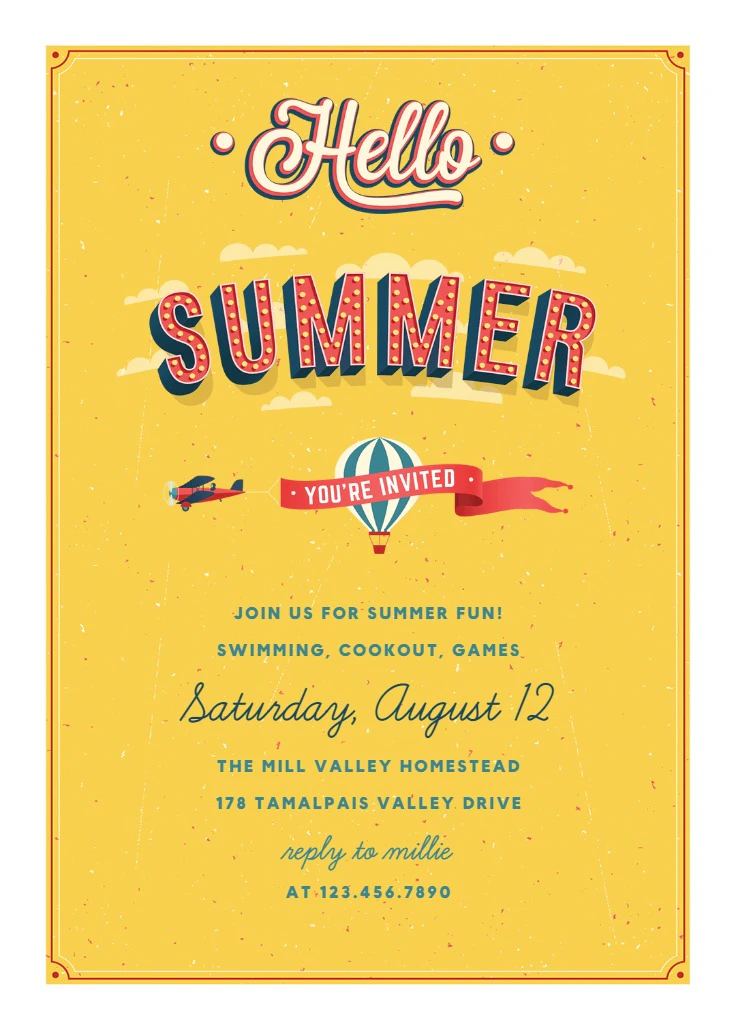 Hello Summer - Pool Party Invitation Template (Free) | Greetings Island