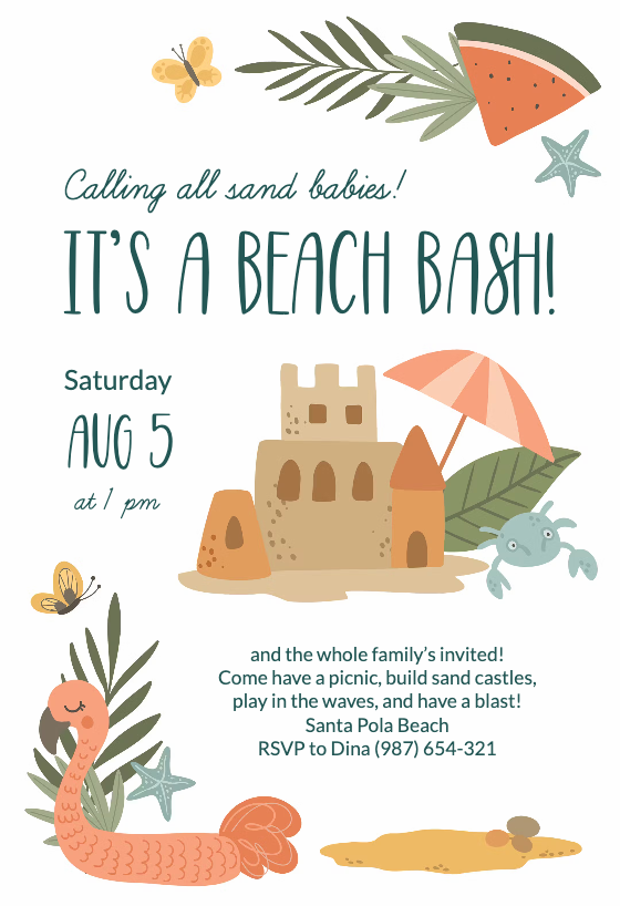 Kids beach bash - Pool Party Invitation Template (Free) | Greetings Island