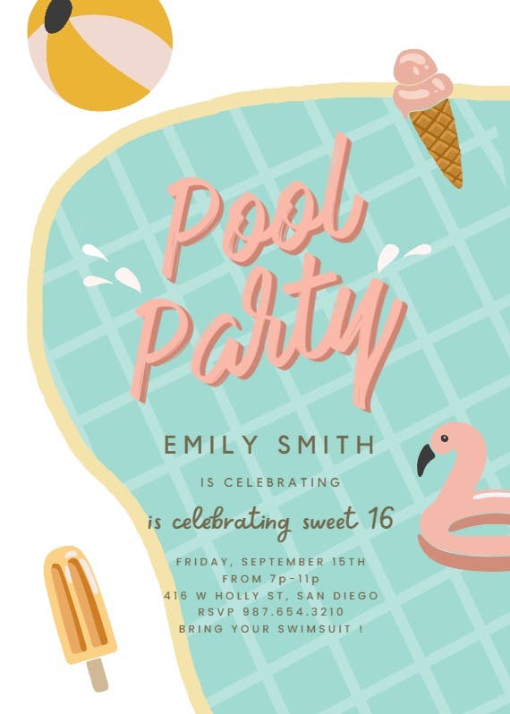 Pool splash - Birthday Invitation Template (Free) | Greetings Island