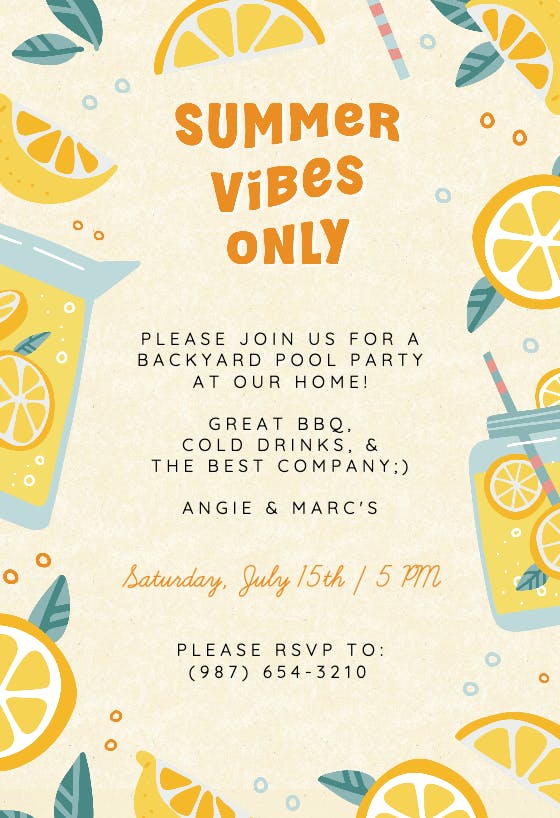 Summer vibes - Pool Party Invitation Template (Free) | Greetings Island