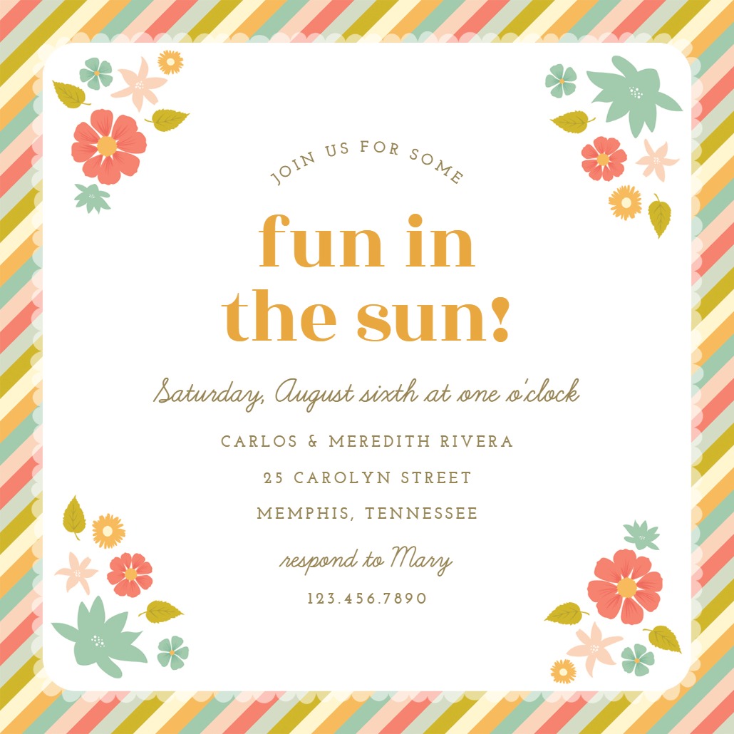 Sunny Stripes - Pool Party Invitation Template (Free) | Greetings Island