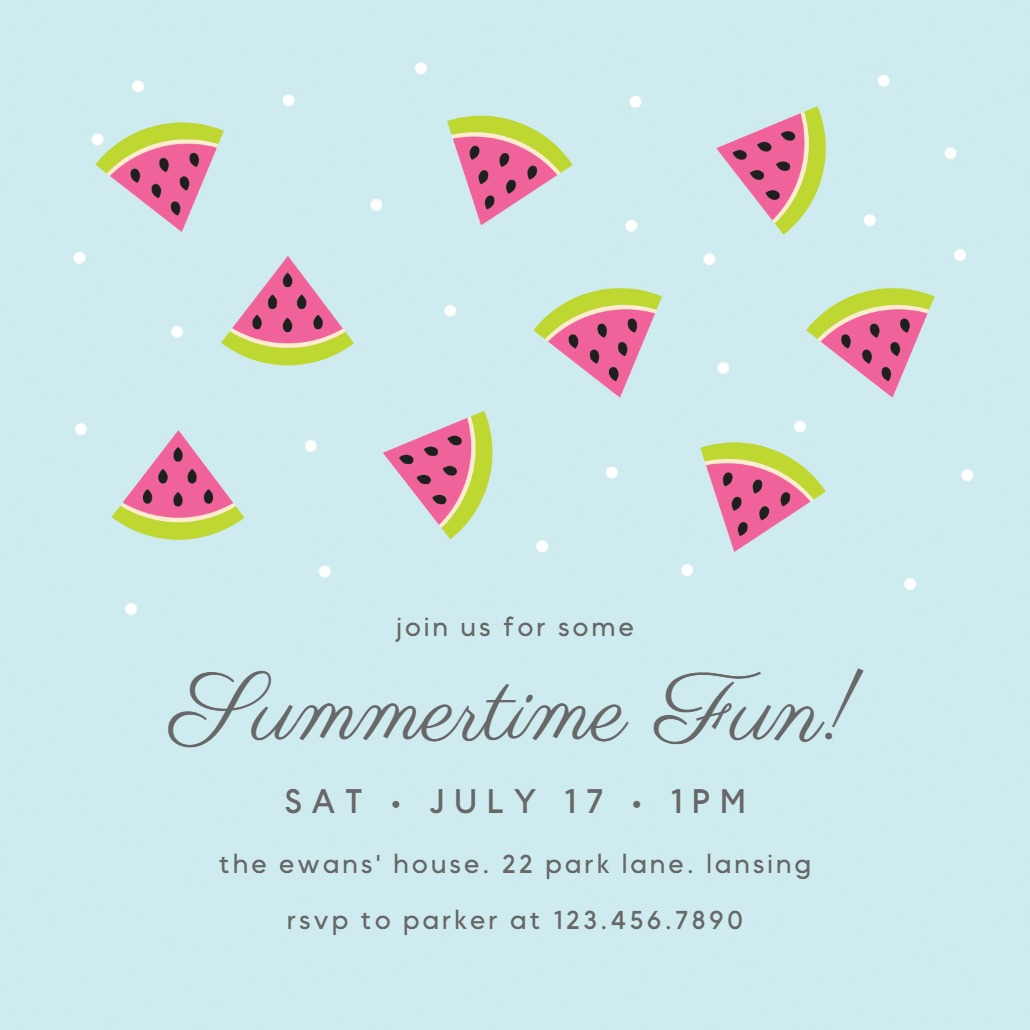 Watermelon Fun Time - Pool Party Invitation Template (Free) | Greetings ...