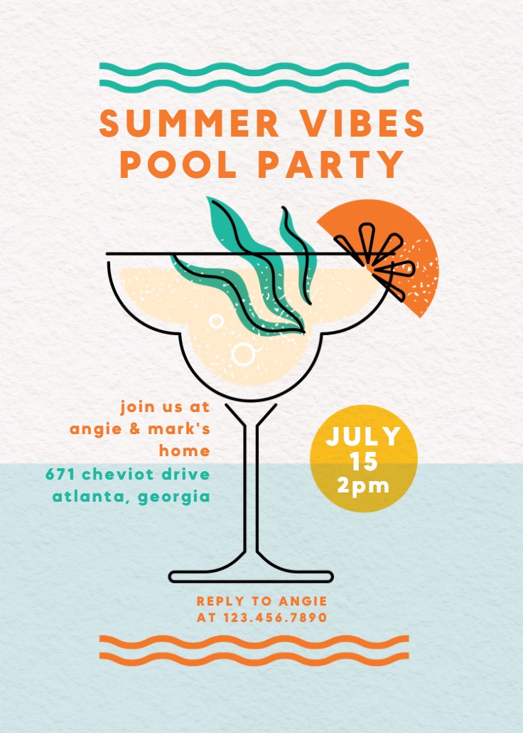 Yuzu Cocktail - Pool Party Invitation Template (Free) | Greetings Island