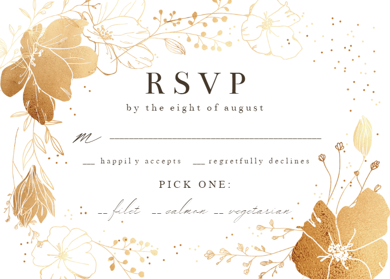 Golden Flowers Frame - RSVP card Template (Free) | Greetings Island