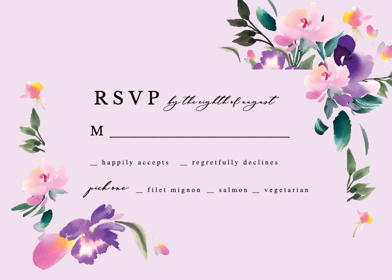 Purple flowers - RSVP card Template (Free) | Greetings Island