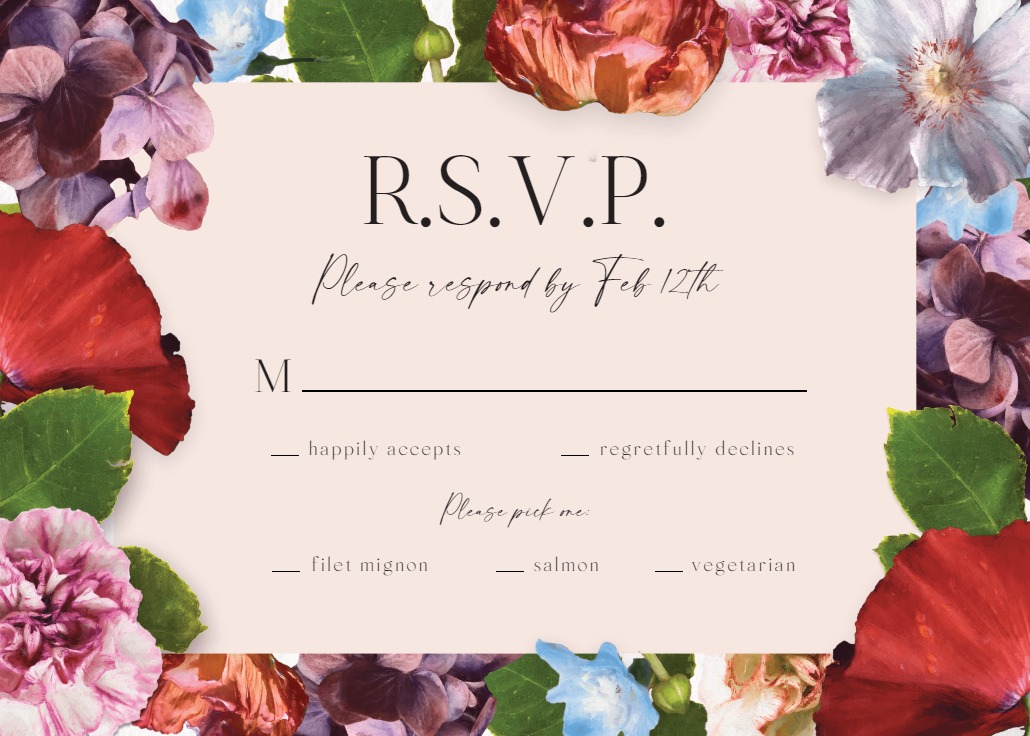 Romantic Rosettes - RSVP card Template (Free) | Greetings Island