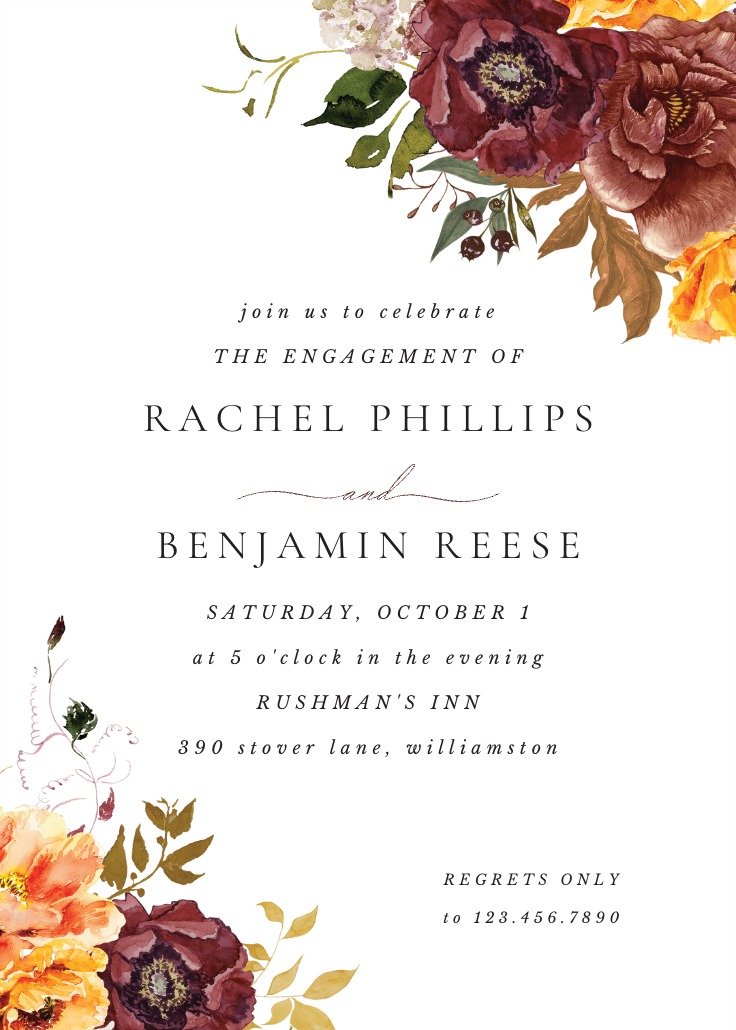 Autumn Flowers - Engagement Party Invitation Template | Greetings Island