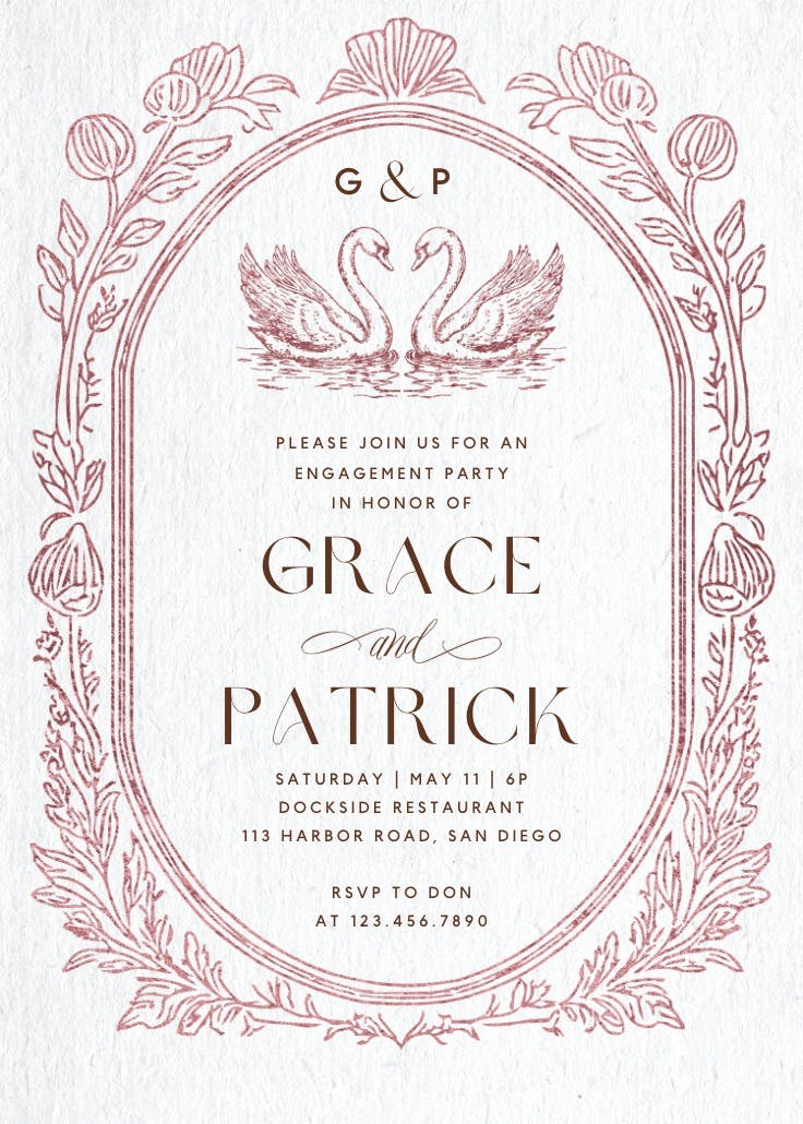 Baroque Border - Engagement Party Invitation Template (Free ...