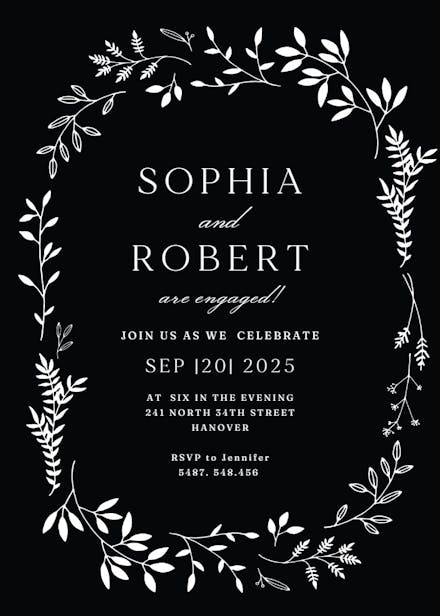 Black Ink Leaves - Engagement Party Invitation Template | Greetings Island
