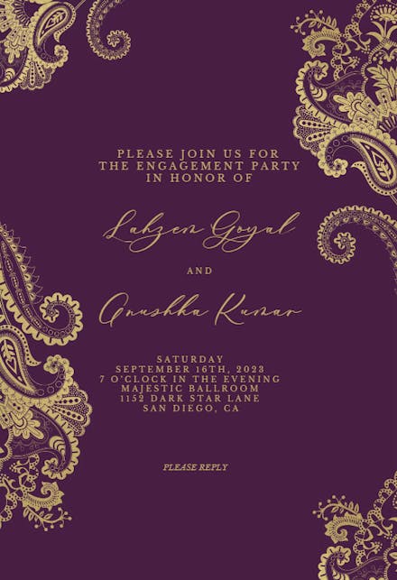 Elegant Henna - Engagement Party Invitation Template | Greetings Island