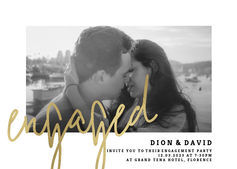 Engaged Gold Lettering - Engagement Party Invitation Template (Free ...
