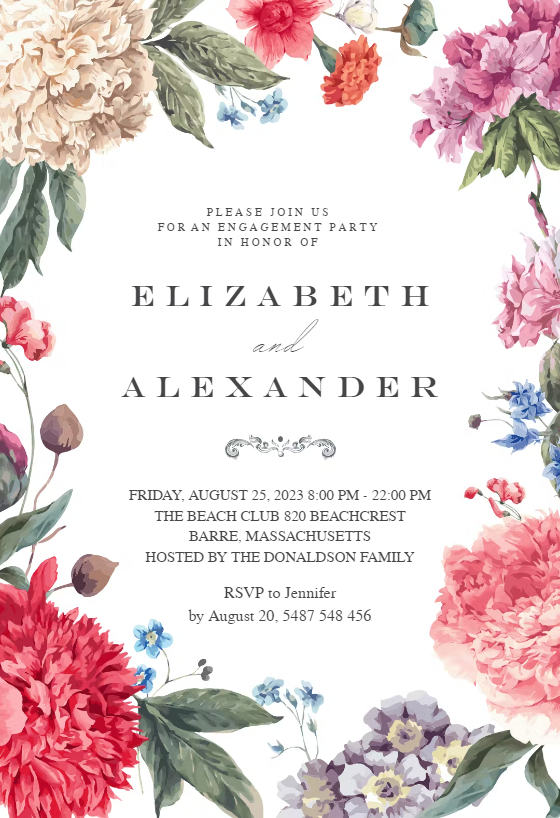 Wild Flowers - Engagement Party Invitation Template (Free) | Greetings ...