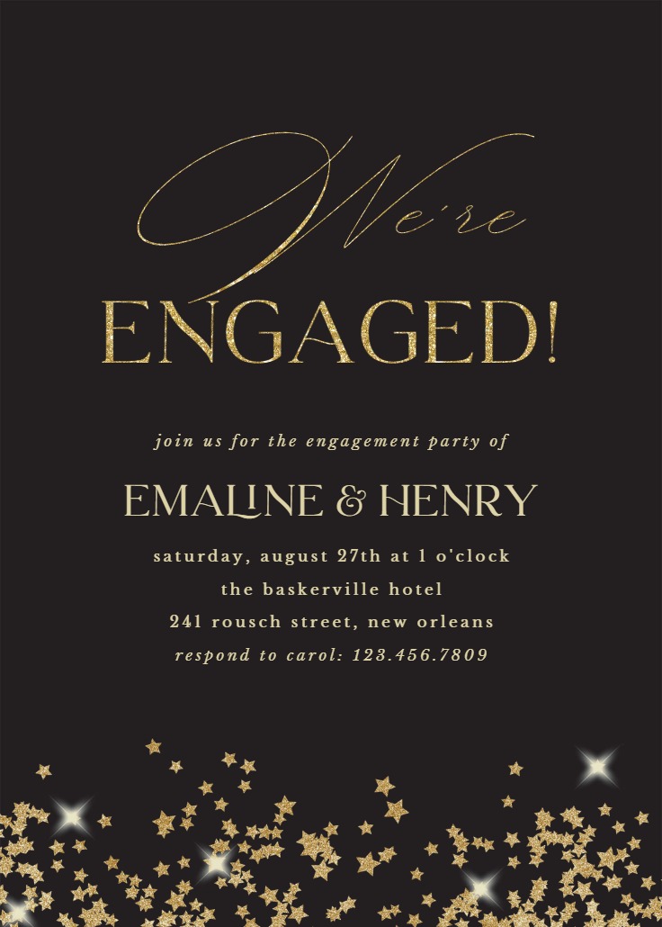 Gold Star Confetti Frames - Engagement Party Invitation Template (Free ...