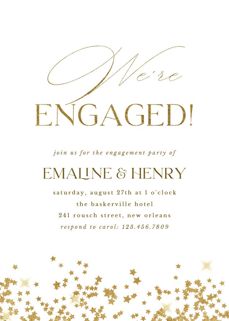 Gold Star Confetti Frames - Engagement Party Invitation Template (Free ...