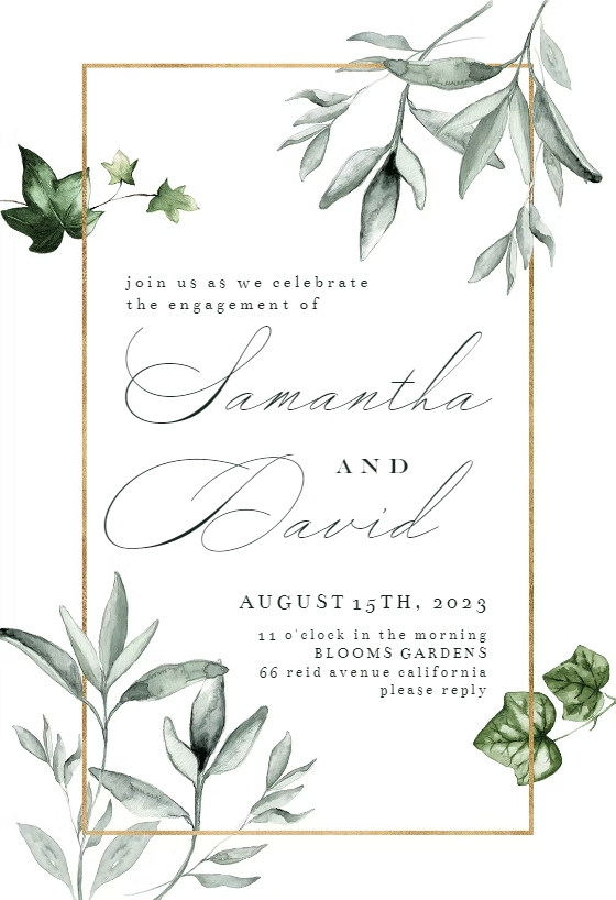 Double Frame & Leaves - Engagement Party Invitation Template ...