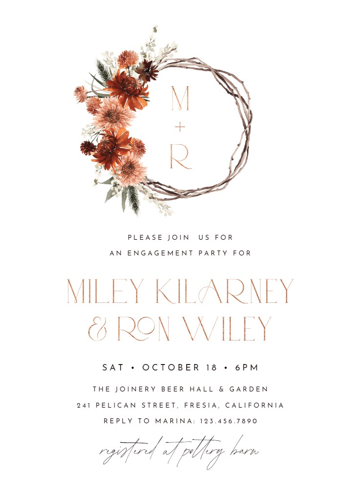Monogram Terracota - Engagement Party Invitation Template | Greetings ...