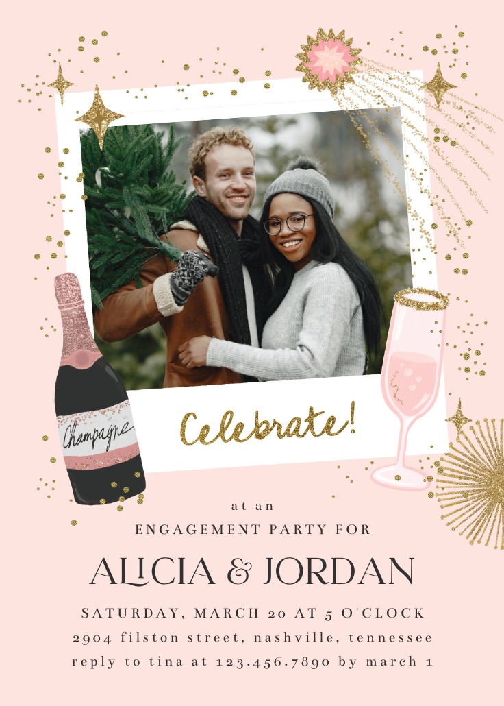 Polaroid Champagne - Engagement Party Invitation Template | Greetings ...