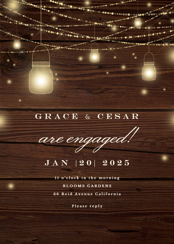 Wood and string lights - Engagement Party Invitation Template ...
