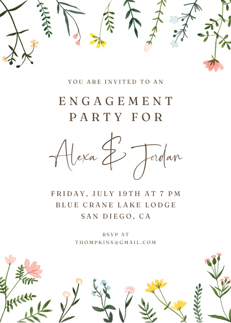 Wildflower Watercolor Border - Engagement Party Invitation Template ...