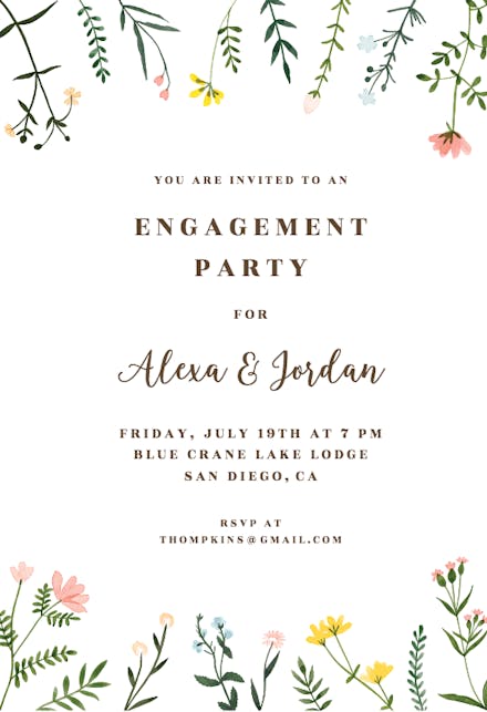 Wildflower Watercolor Border - Engagement Party Invitation Template ...