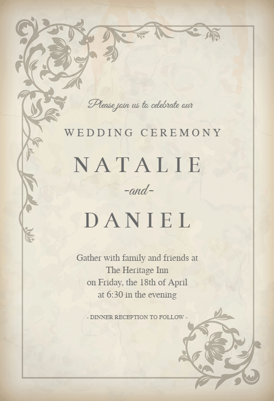 Ancient Decorations - Wedding Invitation Template (Free) | Greetings Island