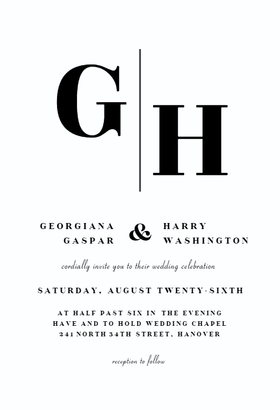 Big Initials - Wedding Invitation Template (Free) | Greetings Island