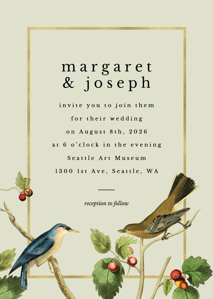 Birds - Wedding Invitation Template (Free) | Greetings Island