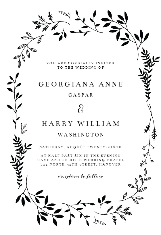 Black Ink Leaves - Wedding Invitation Template | Greetings Island