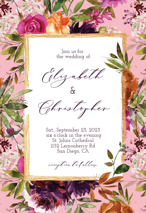 Burgundy Flower - Wedding Invitation Template | Greetings Island