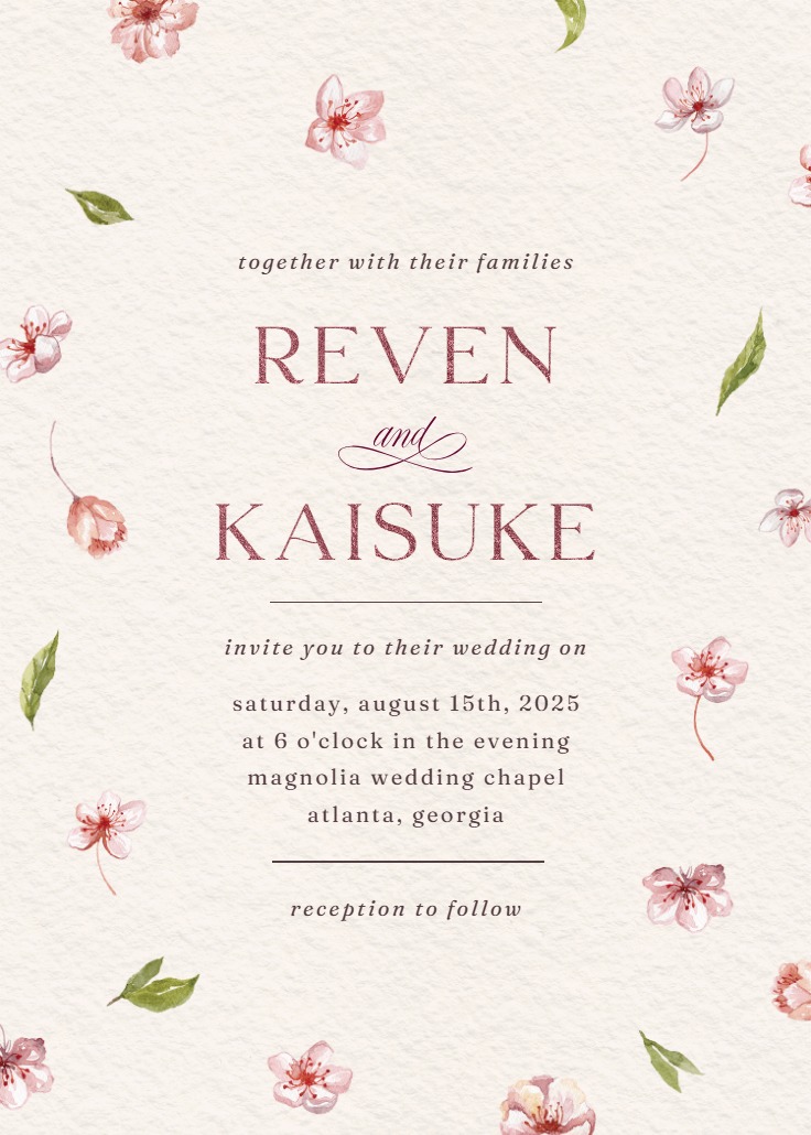 Cherry Blossoms - Wedding Invitation Template | Greetings Island