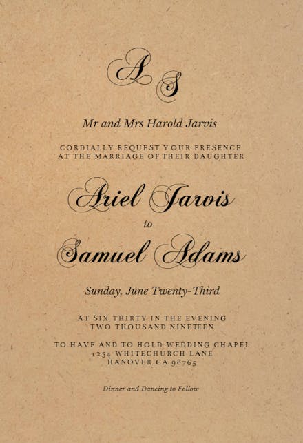 Fancy Script - Wedding Invitation Template (Free) | Greetings Island