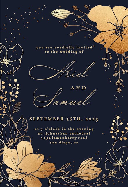 Golden Flowers Frame - Wedding Invitation Template | Greetings Island